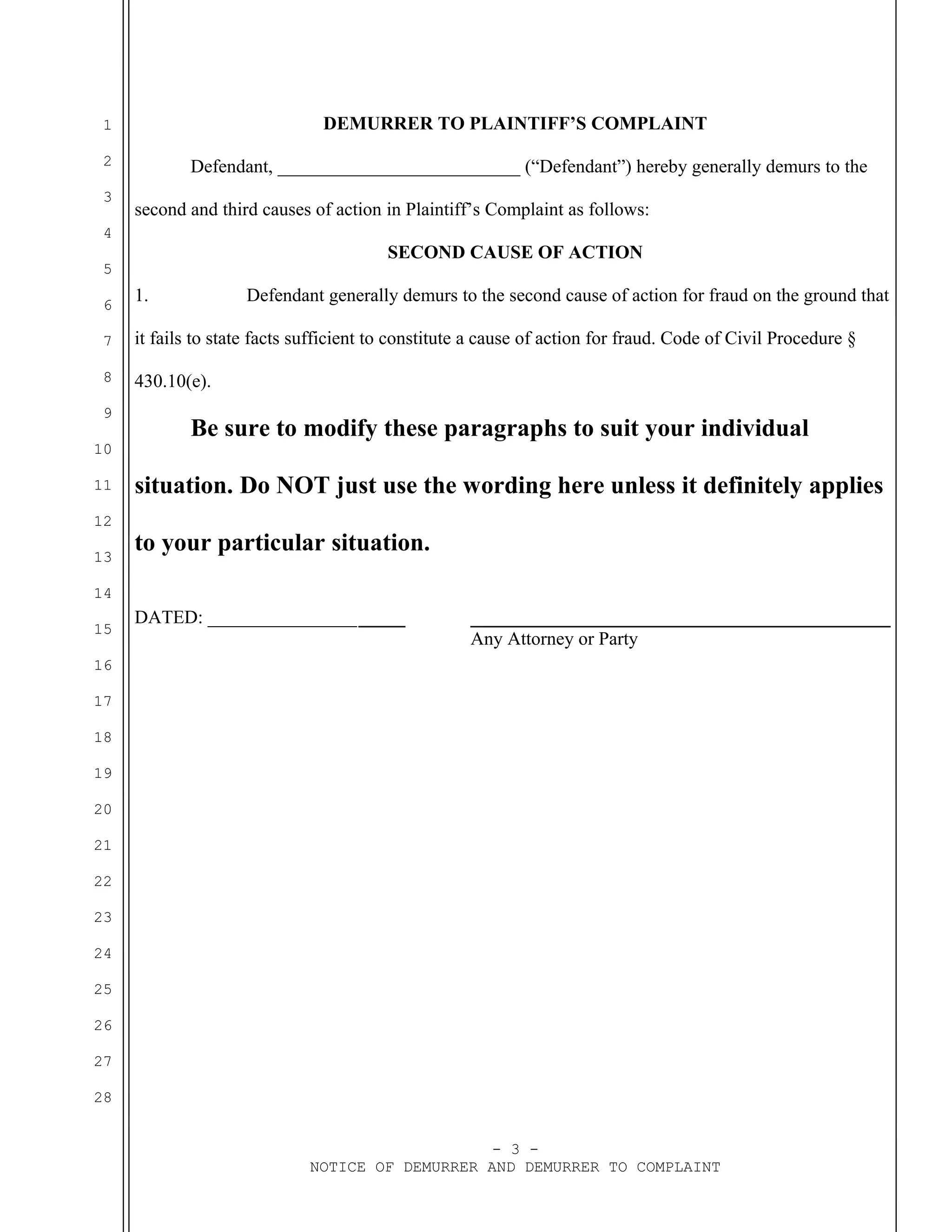 Sample california demurrer to fraud complaint | DOC