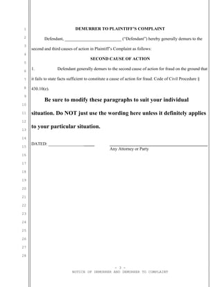 Sample california demurrer to fraud complaint | DOC
