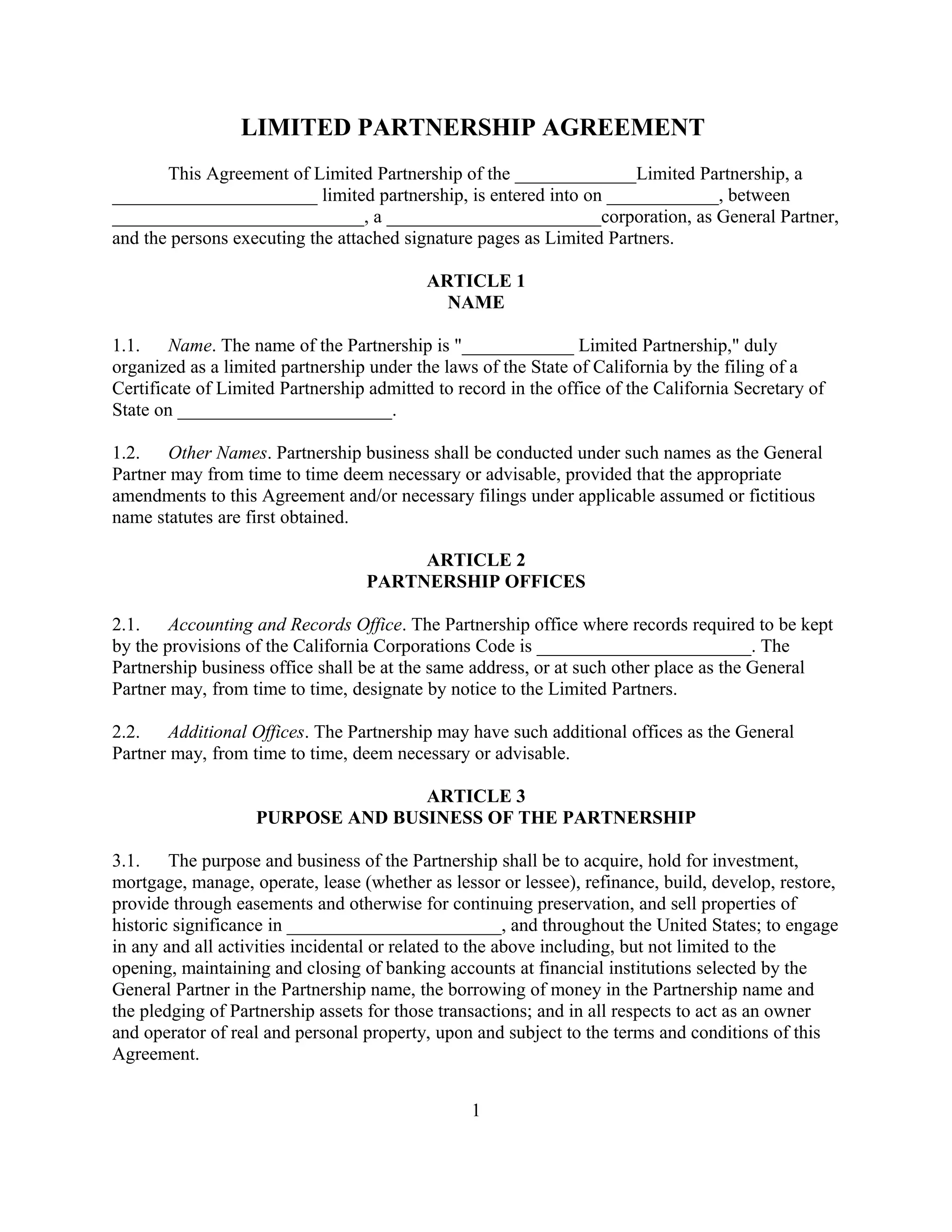 Sample California family limited partnership | DOC