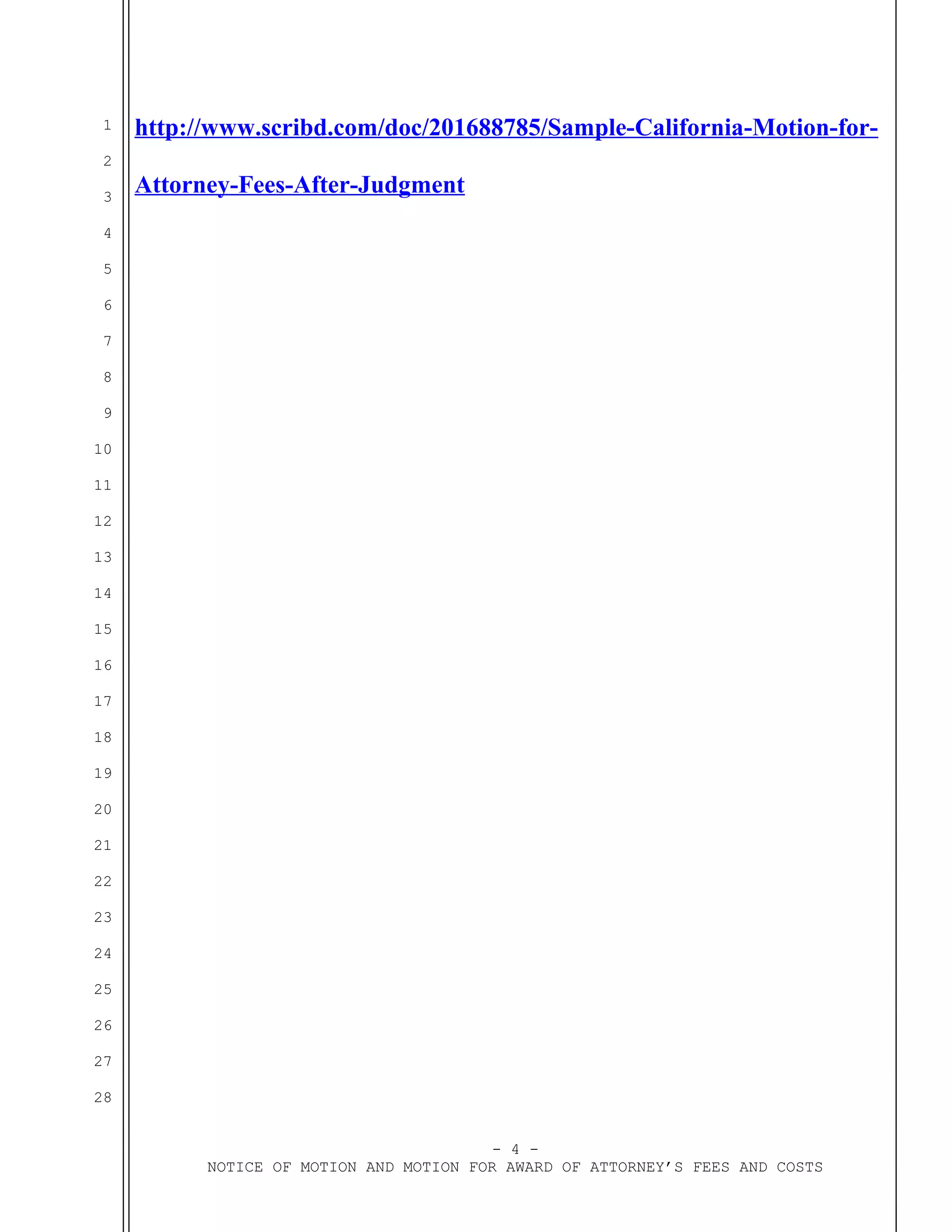 Sample California motion for attorney fees after judgment | DOC