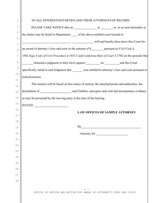 Sample California motion for attorney fees after judgment | DOC
