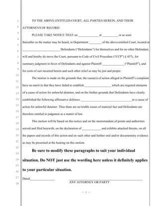 Sample California motion for summary judgment in unlawful detainer ...