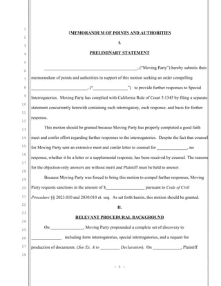 Sample California motion to compel further responses to special ...