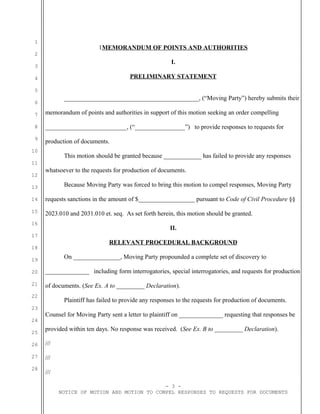 Sample California motion to compel responses to requests for production ...