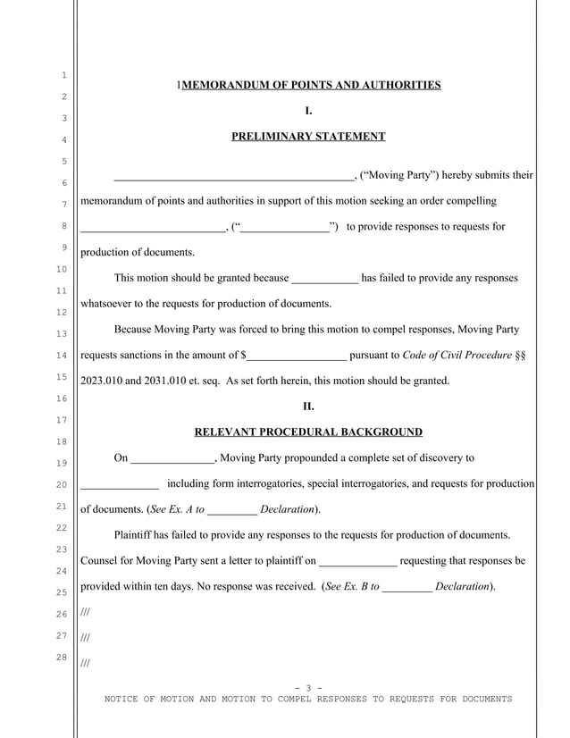 Sample California motion to compel responses to requests for production ...