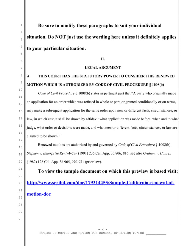 Sample California renewal of motion | DOC | Law