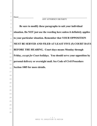 Sample California reply to opposition to motion | DOC