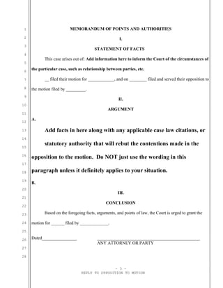 Sample California reply to opposition to motion | DOC