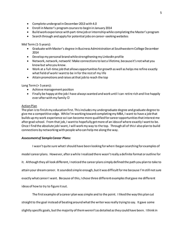 Sample career plan | DOCX | Resume Writing and Advice | Job Search