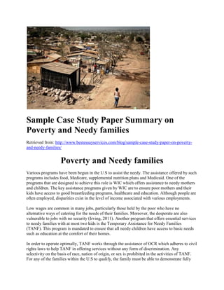 Sample Case Study Paper Summary on Poverty and Needy Families | PDF