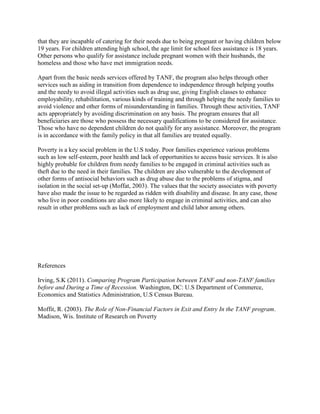 Sample Case Study Paper Summary on Poverty and Needy Families | PDF