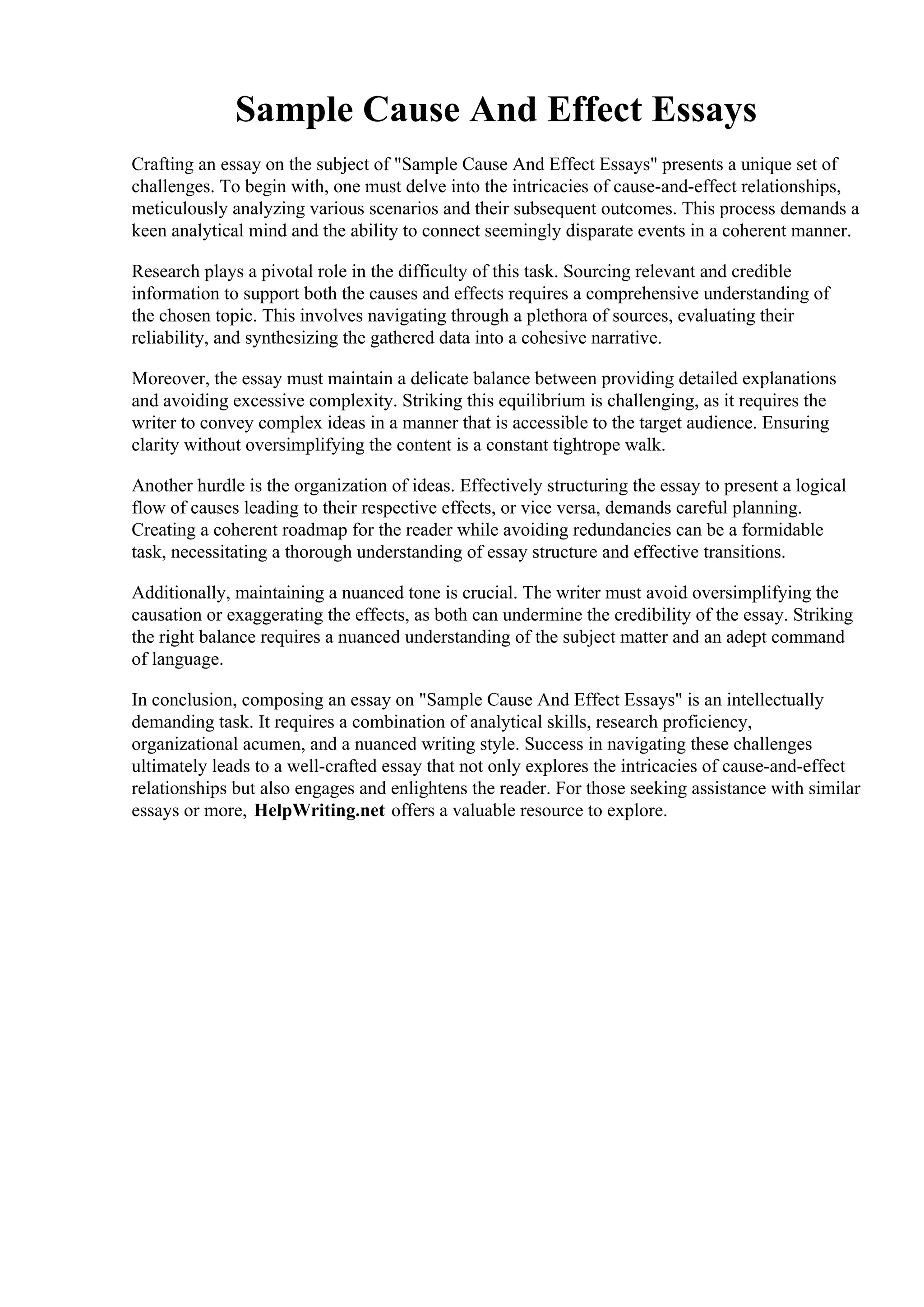 Sample Cause And Effect Essays | PDF | Medical Health