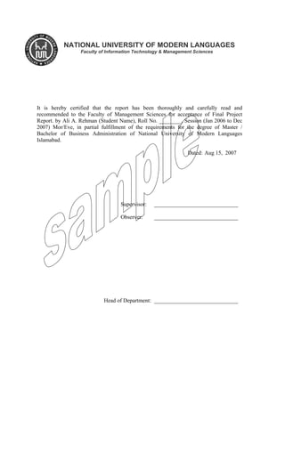 NUML management science dept Sample certificate of acceptance | PDF