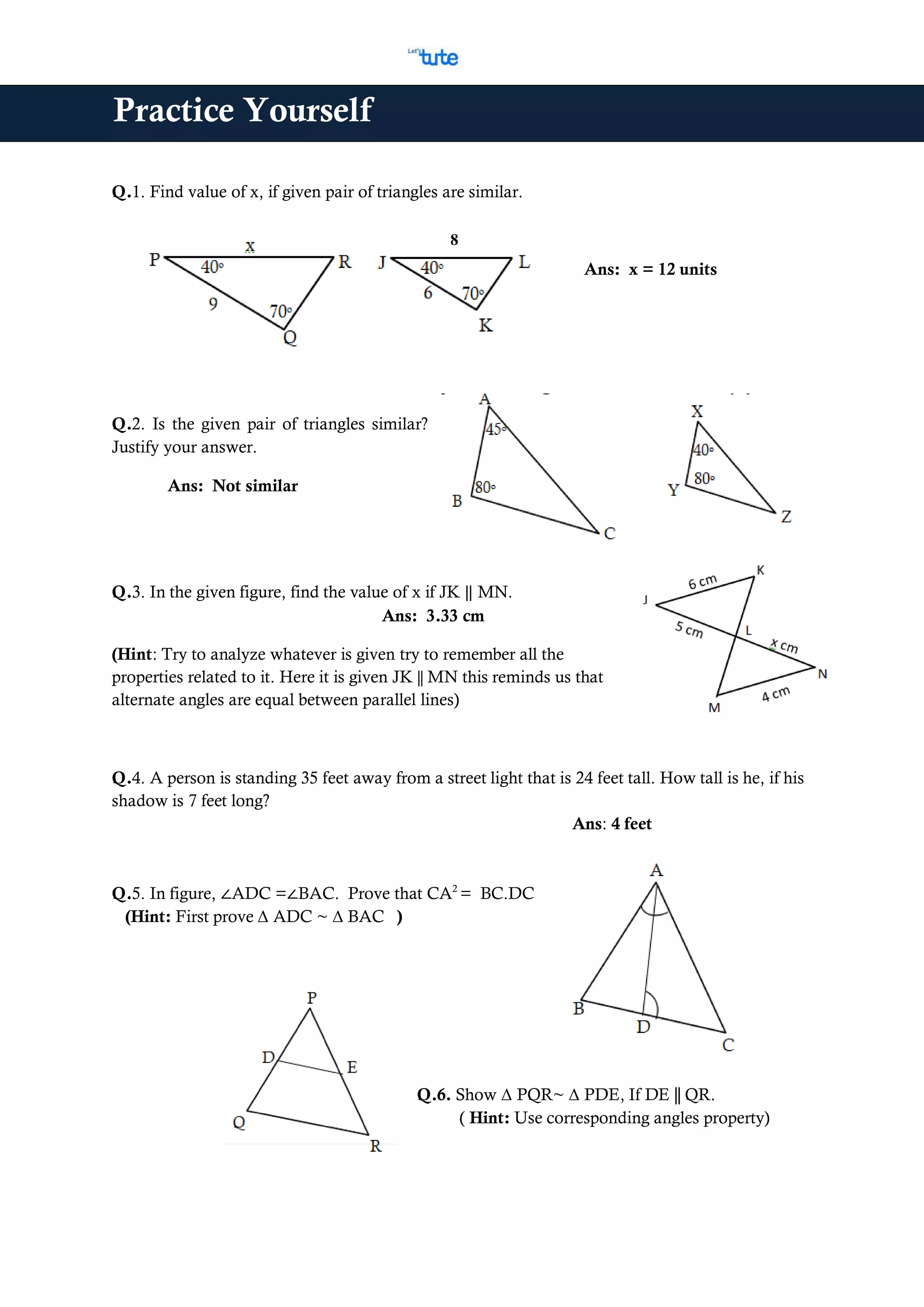 Triangles For Class 10 CBSE NCERT | PDF