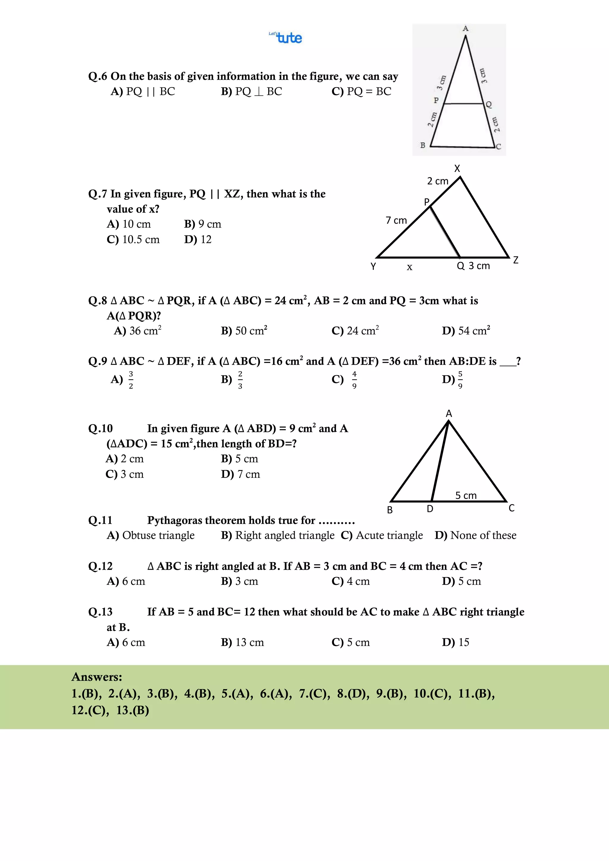 Triangles For Class 10 CBSE NCERT | PDF