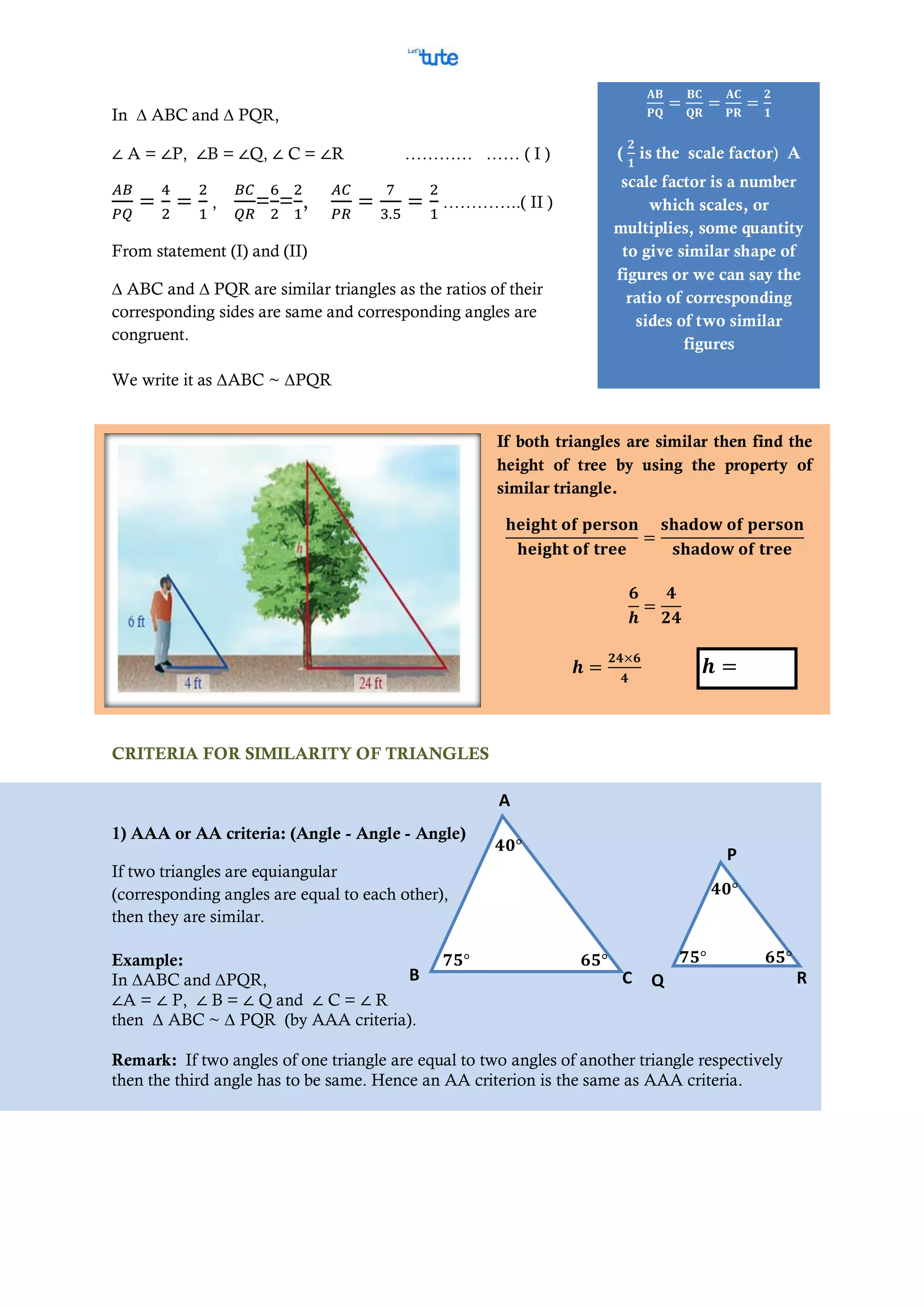 Triangles For Class 10 CBSE NCERT | PDF