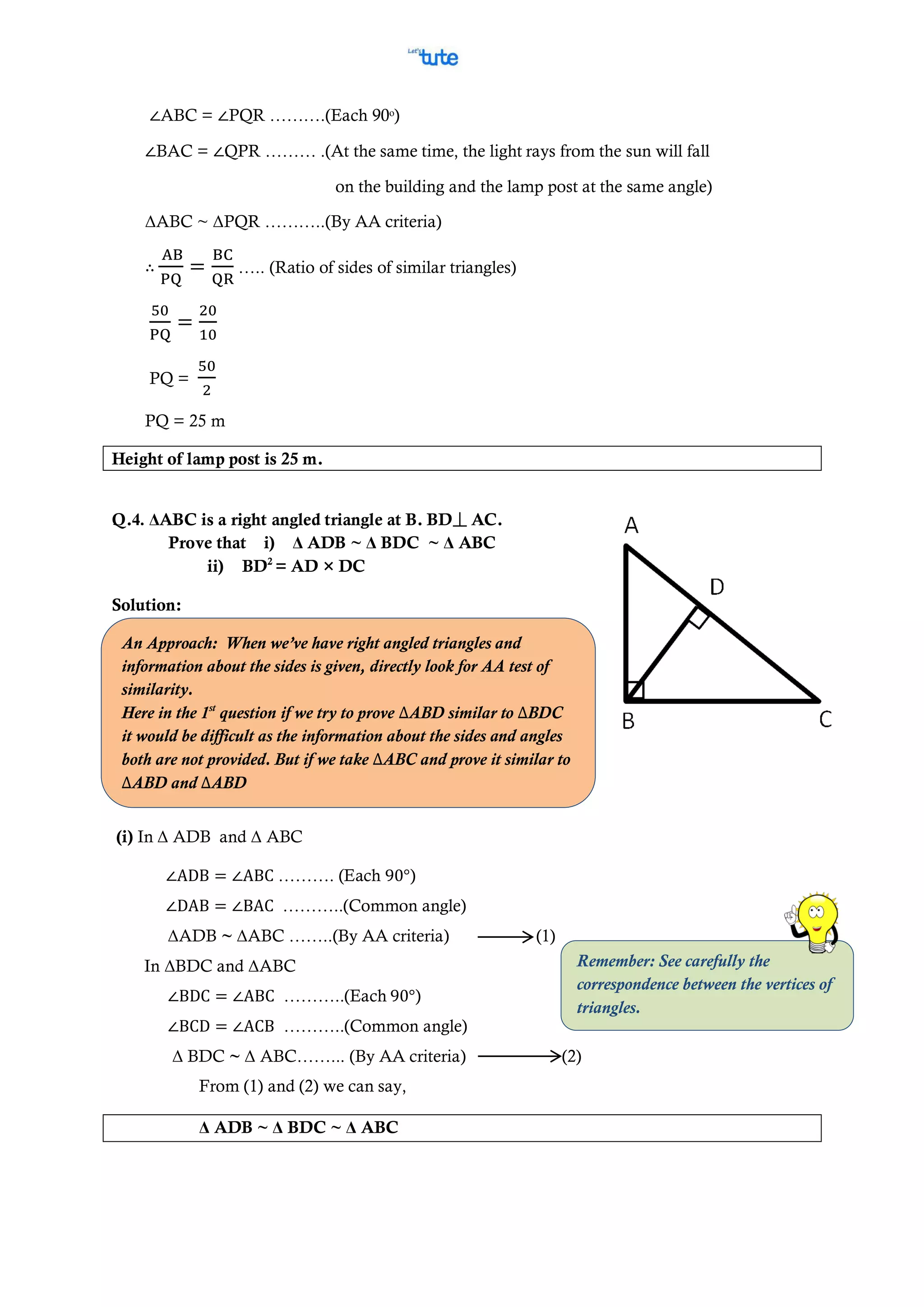 Triangles For Class 10 CBSE NCERT | PDF