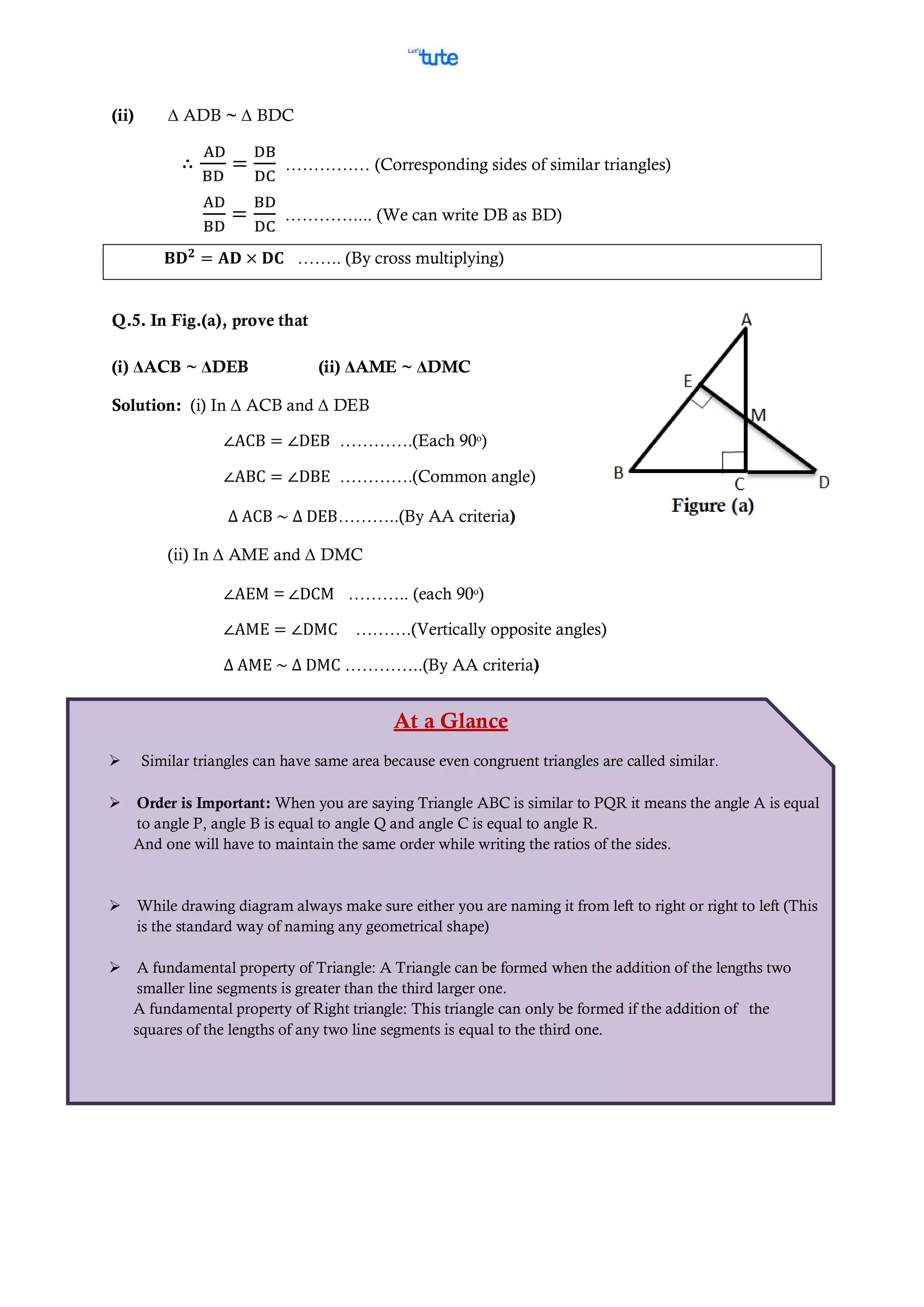 Triangles For Class 10 CBSE NCERT | PDF