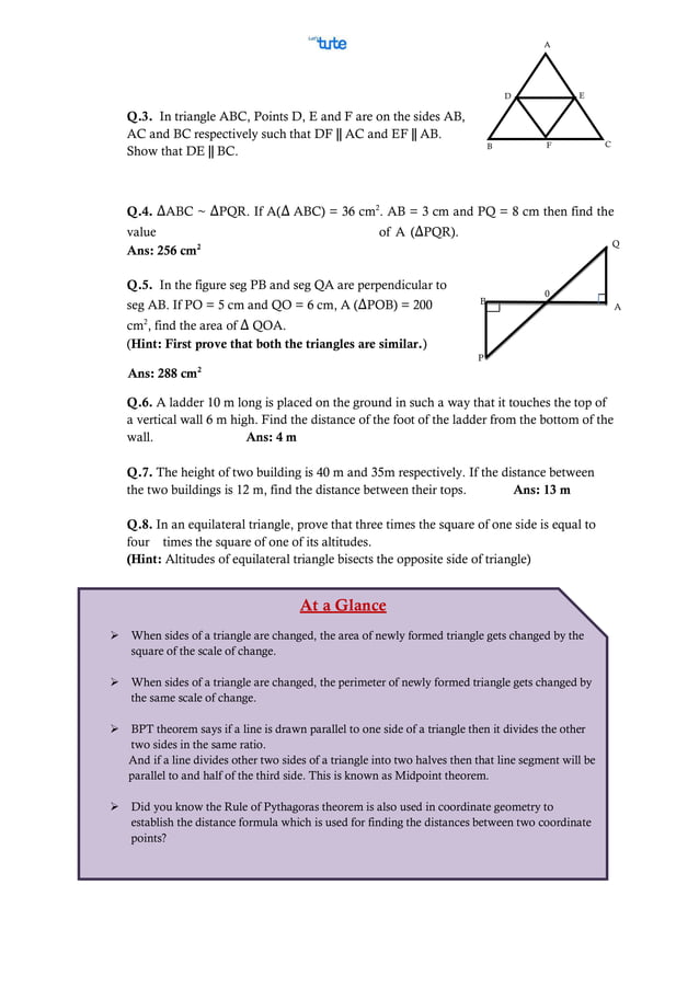 Triangles For Class 10 CBSE NCERT | PDF