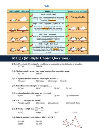 Triangles For Class 10 CBSE NCERT | PDF