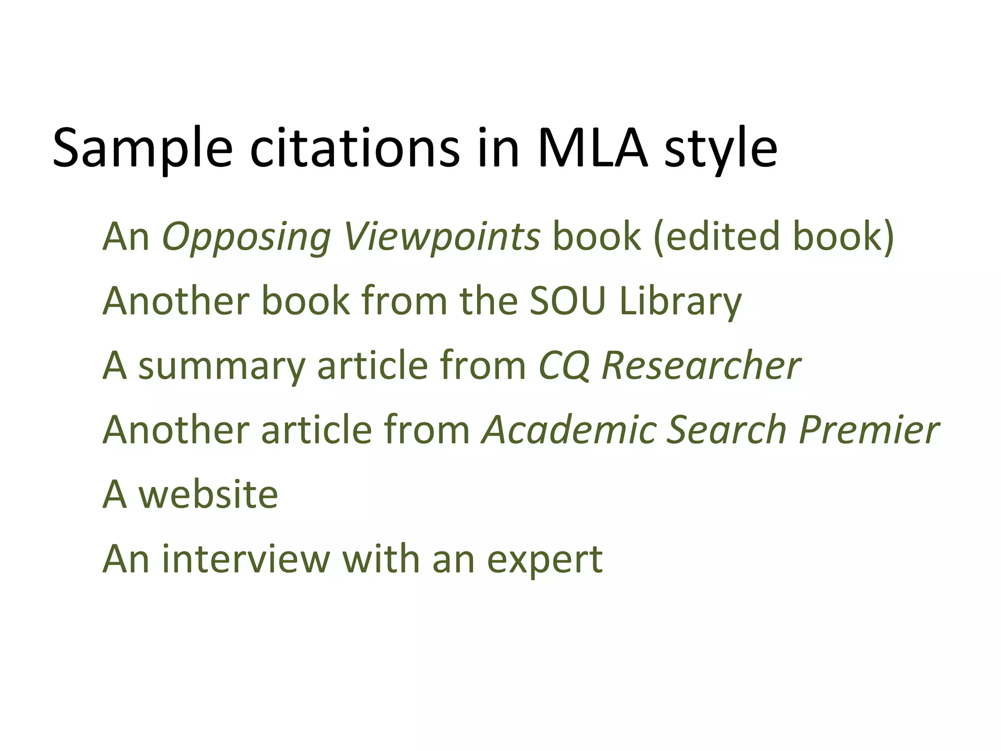 Sample citations in mla style esl class | PPT