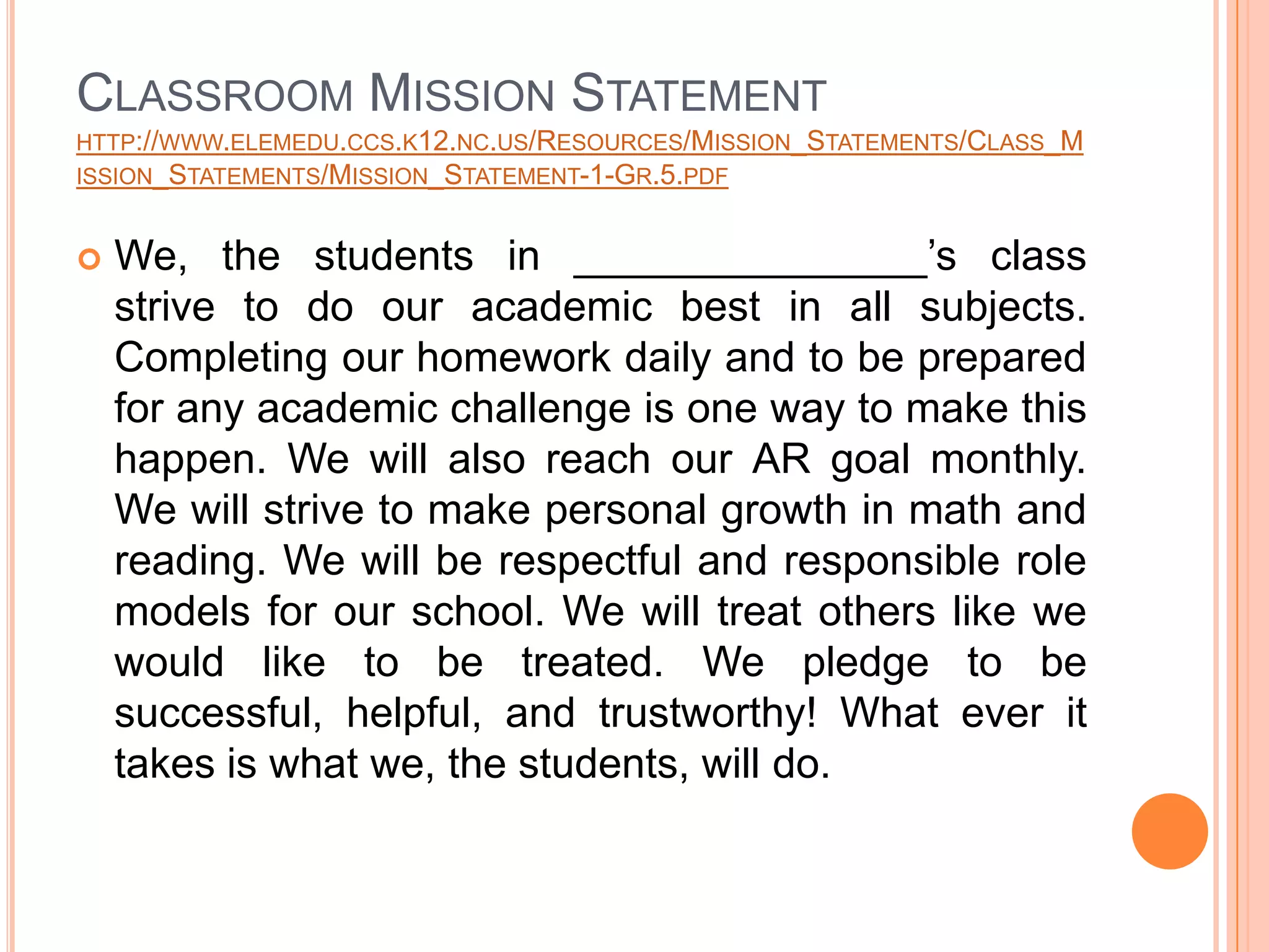 Sample classroom mission statement | PPTX