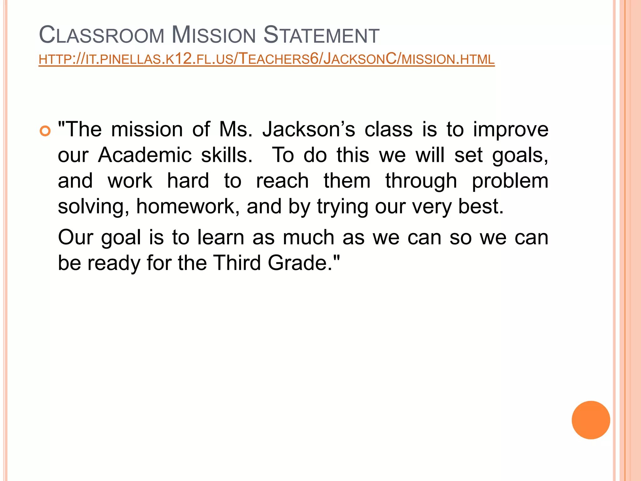 Sample classroom mission statement | PPTX