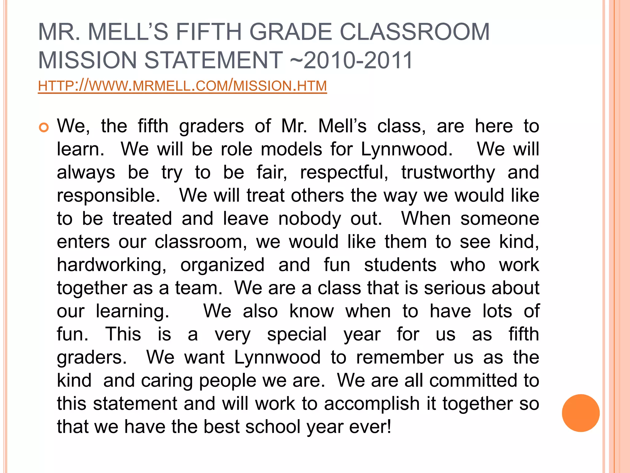 Sample classroom mission statement | PPTX