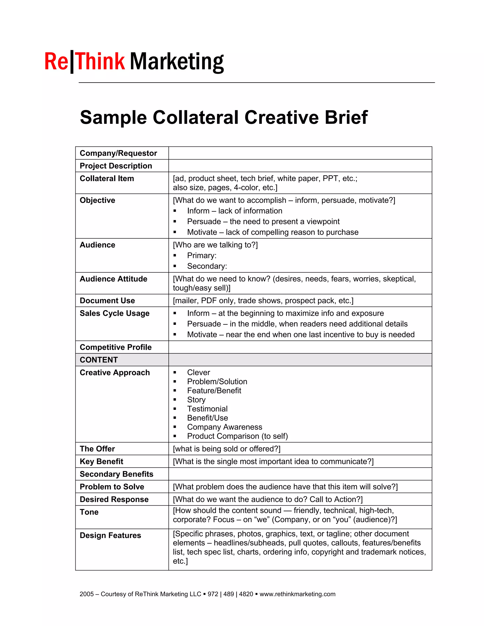 Примеры брифов: Sample collateral creative brief | PDF | Business ...