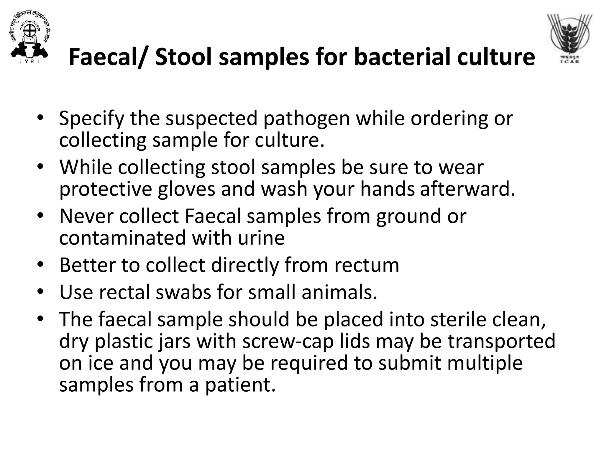 Sample collection for bacterial isolation, characterization and ...
