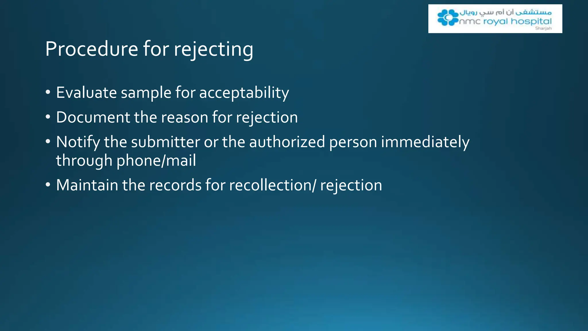 sample collection & rejection .pptx is used in hospital | PPTX