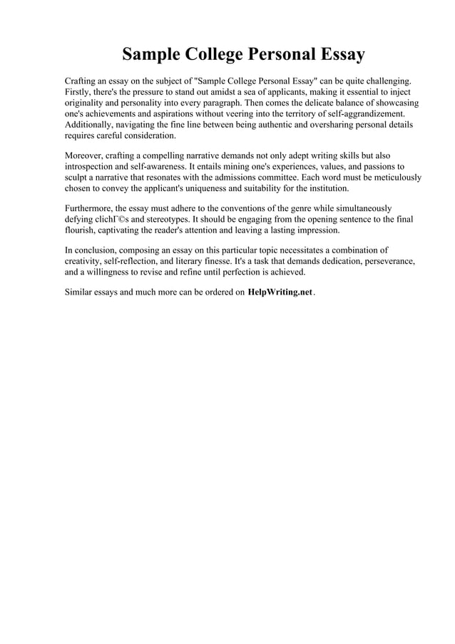Sample College Personal Essay | PDF