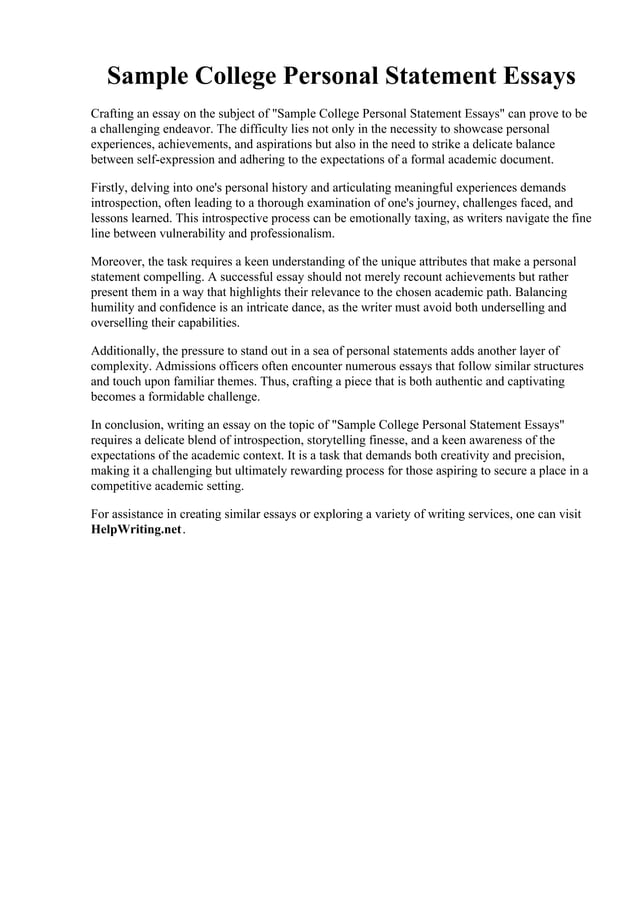 Sample College Personal Statement Essays | PDF