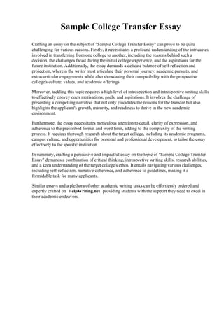 Sample College Transfer Essay | PDF