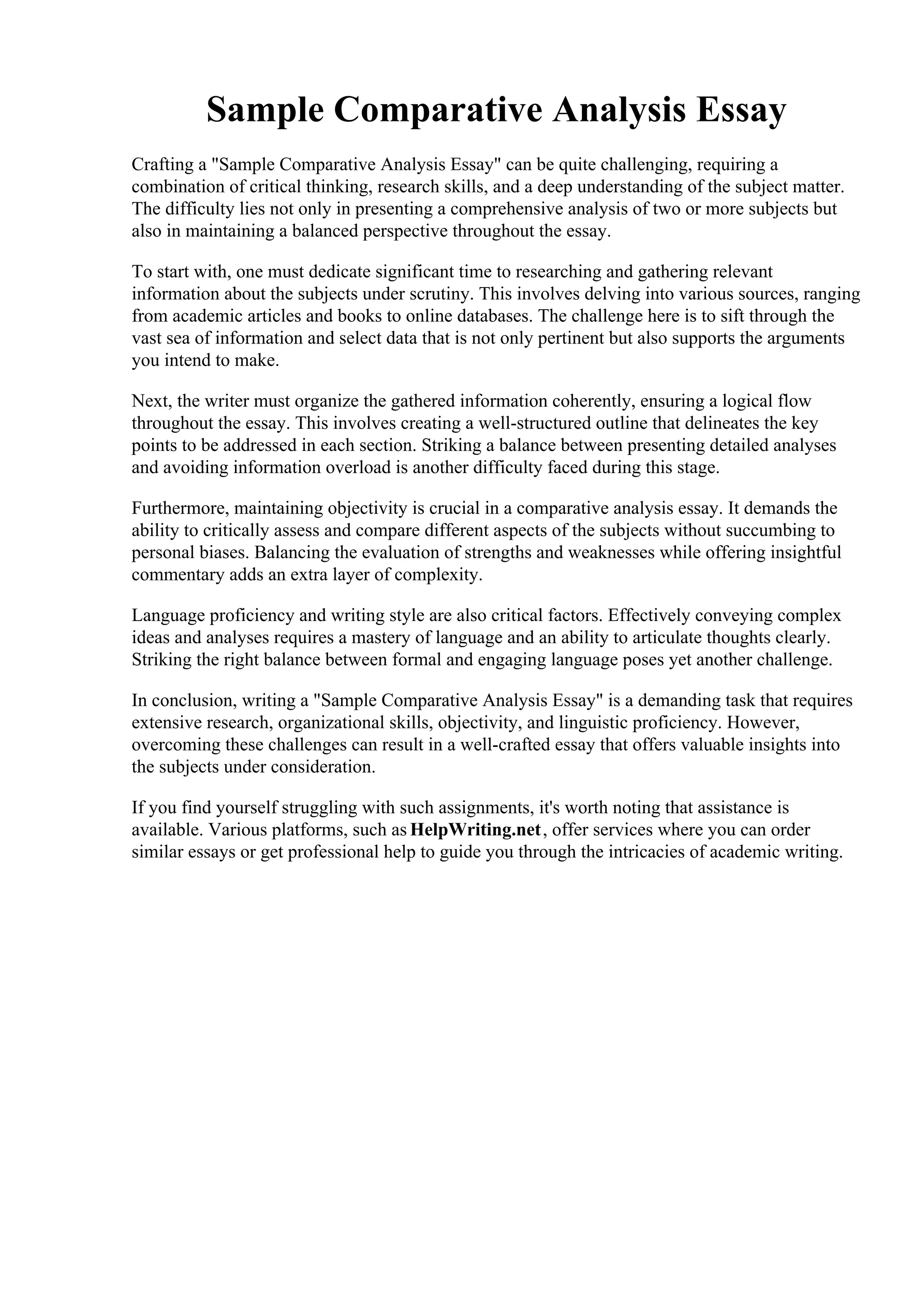 Sample Comparative Analysis Essay pdf Sample Comparative Analysis Essay pdf