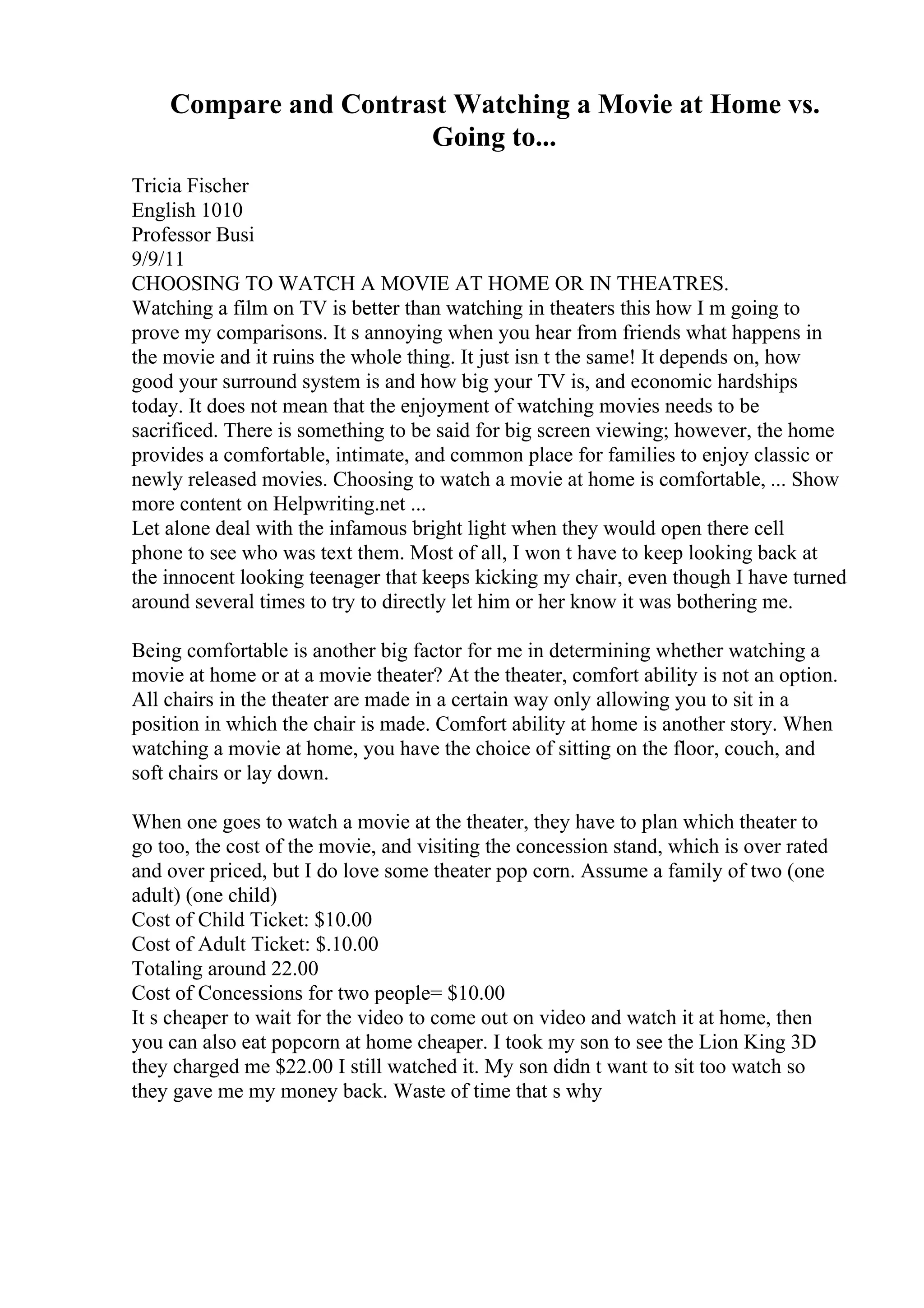 Sample Compare And Contrast Essay College Level | PDF