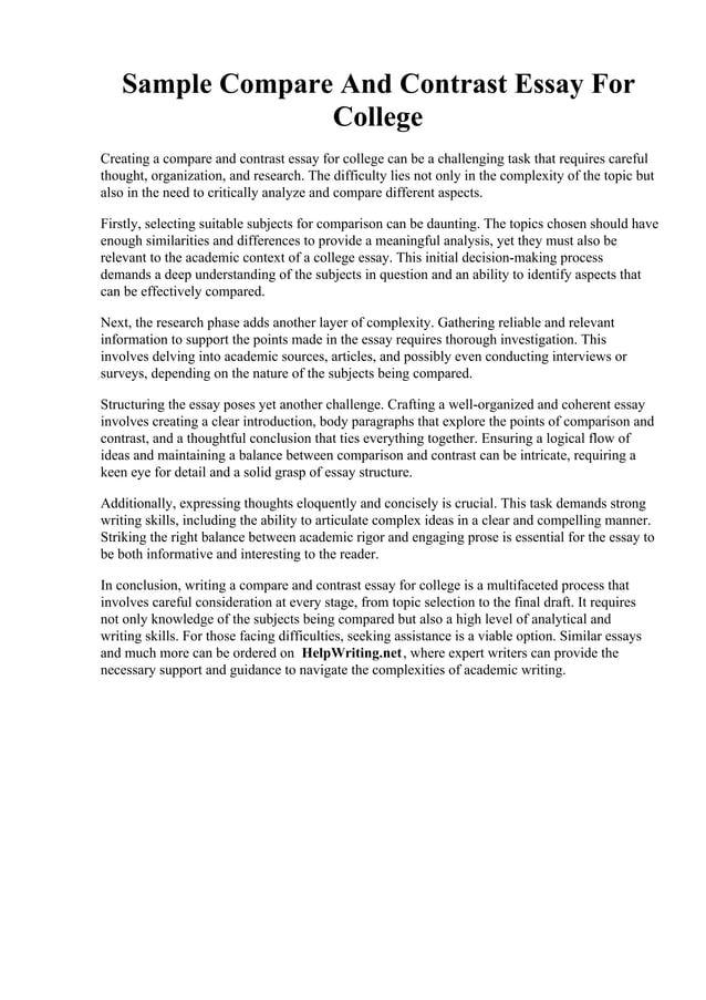Sample Compare And Contrast Essay For College | PDF | College Planning ...