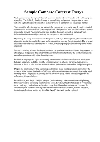 Sample Compare Contrast Essays | PDF