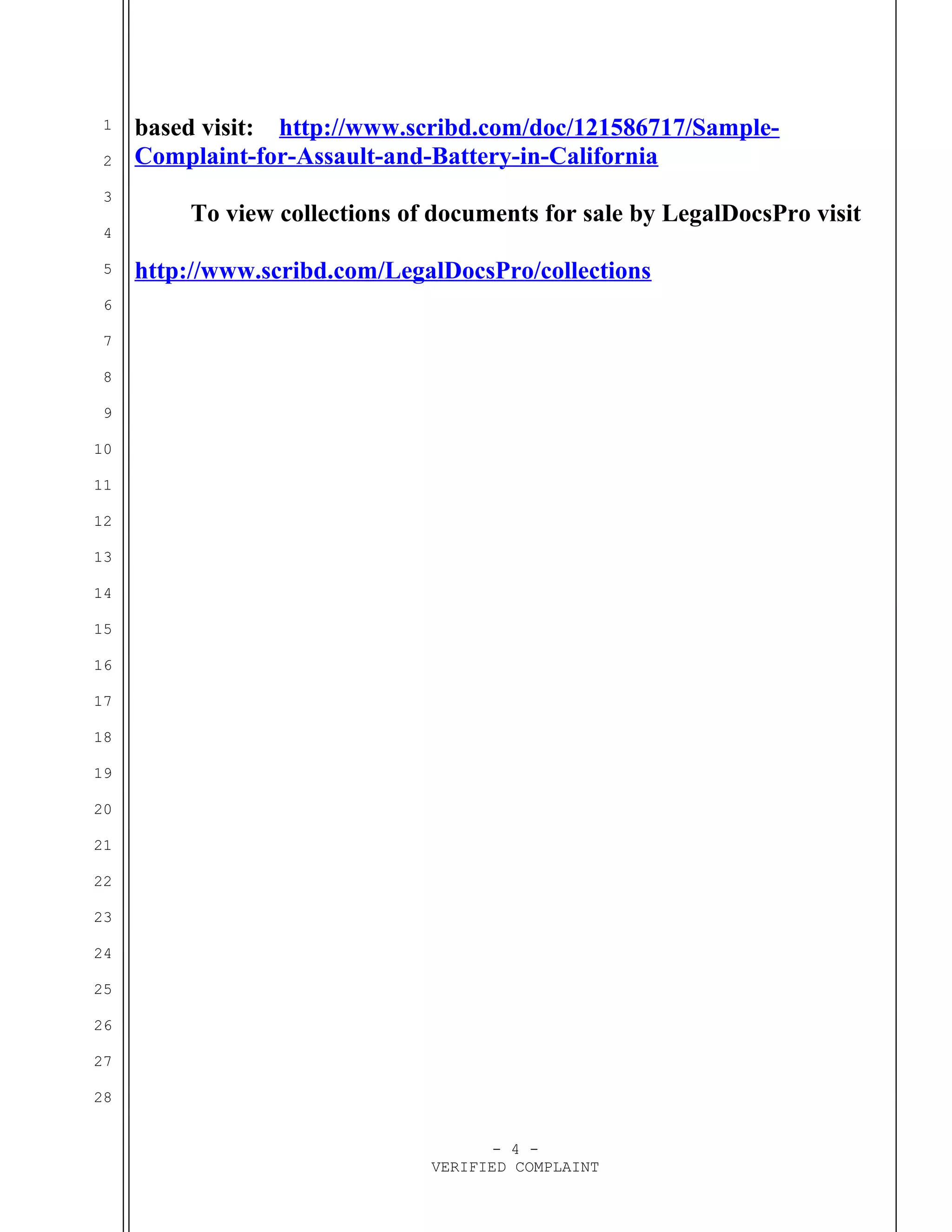 Sample California complaint for assault and battery | DOC
