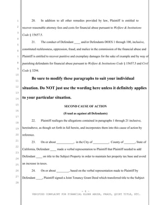 Sample verified complaint for financial elder abuse in California | DOC