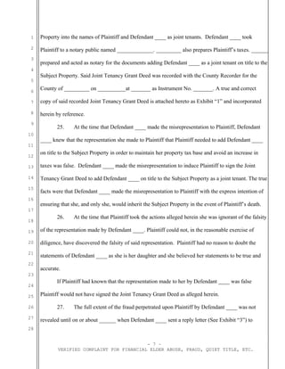 Sample verified complaint for financial elder abuse in California | DOC