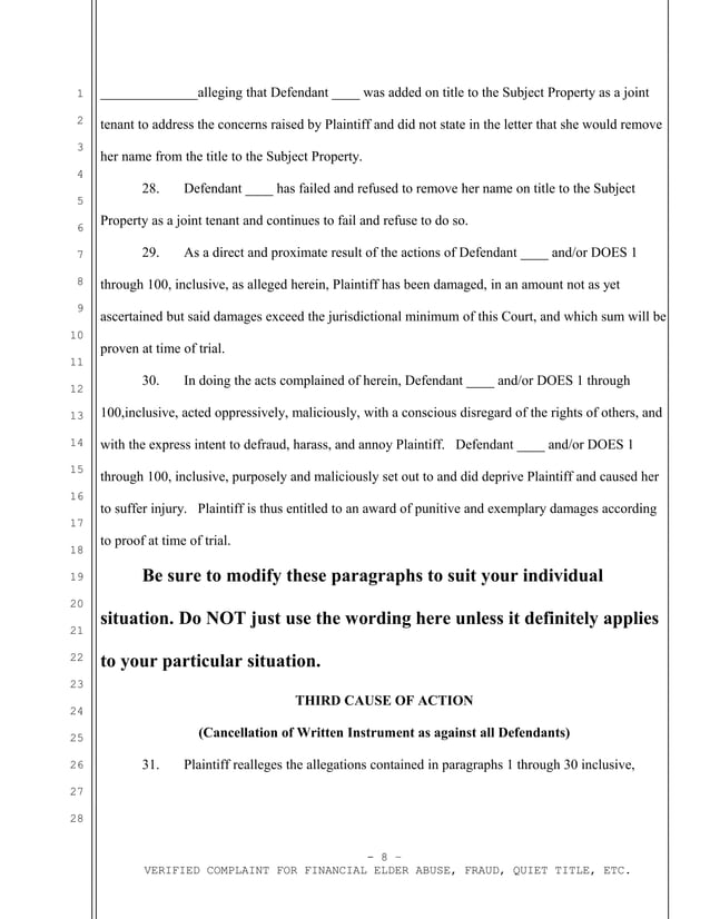 Sample verified complaint for financial elder abuse in California | DOC ...