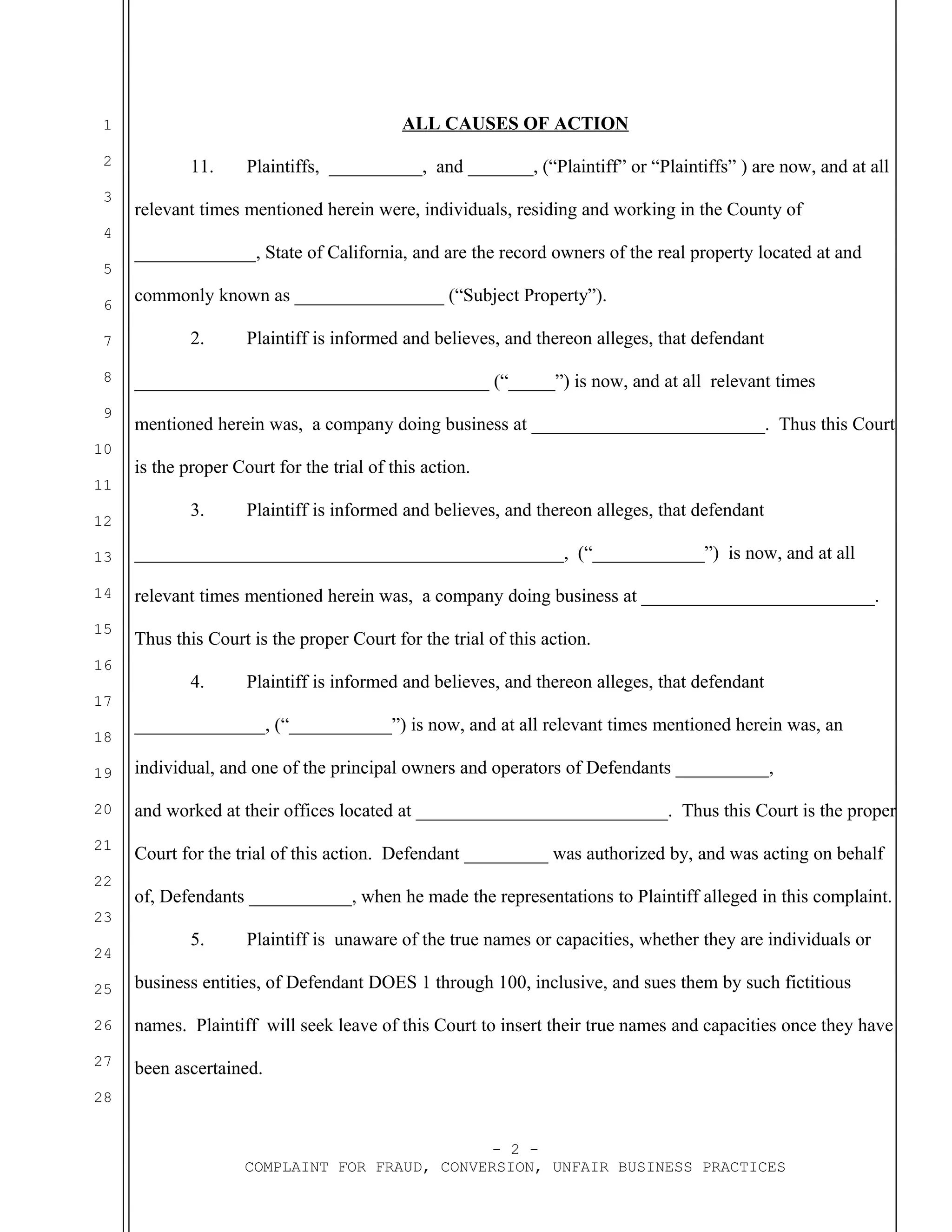 Sample California complaint for unfair business practices | DOC