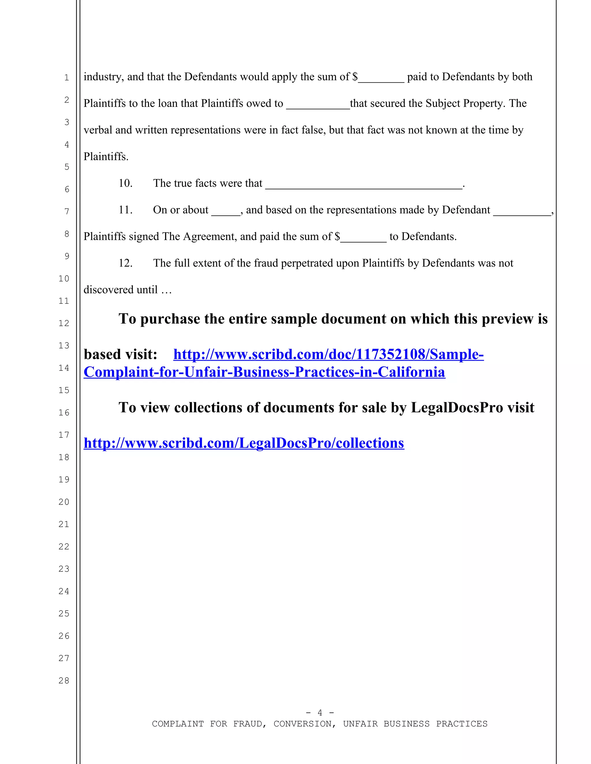 Sample California complaint for unfair business practices | DOC