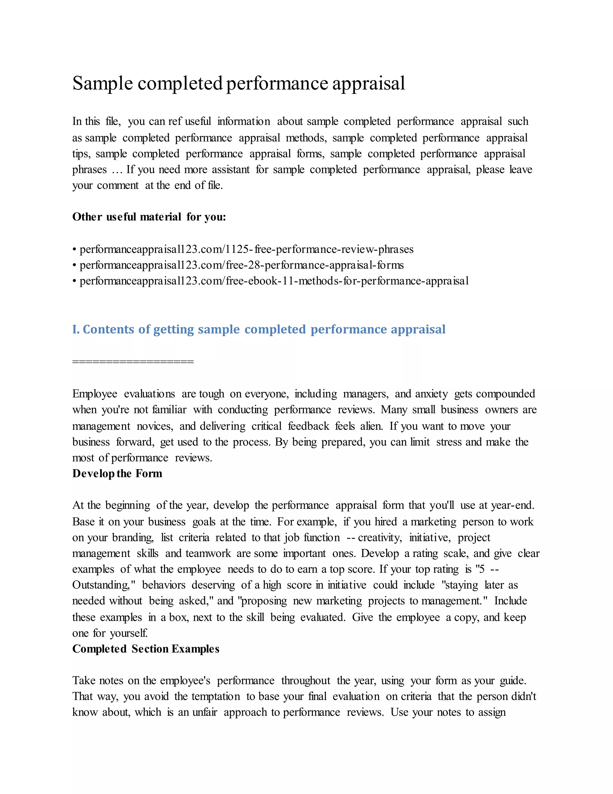 Sample completed performance appraisal | DOCX