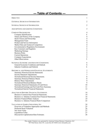 Comprehensive Business Valuation Sample | PDF