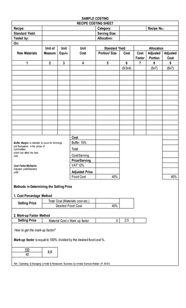 Sample Costing Sheet | DOCX | Commodities | Economy