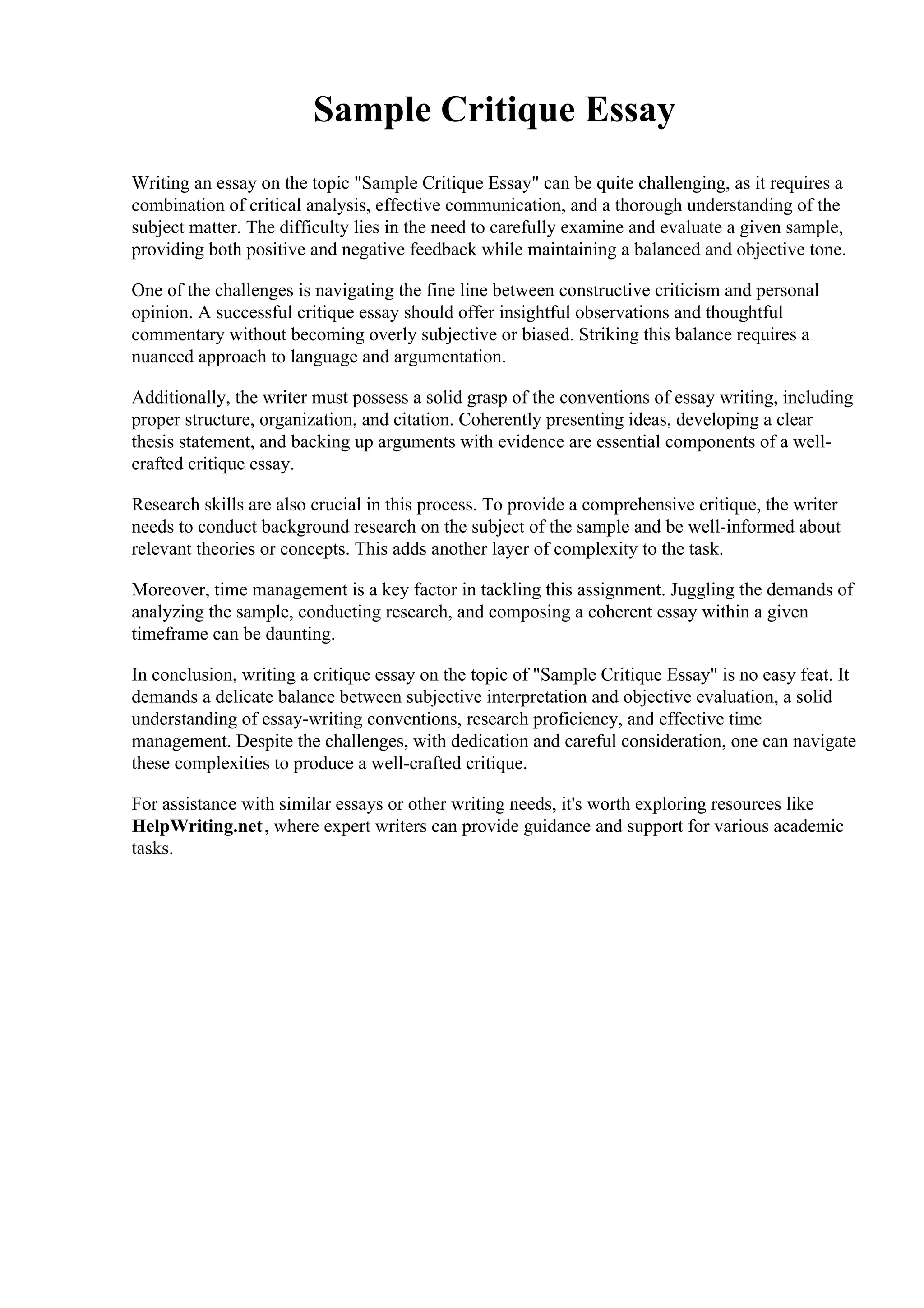 Sample Critique Essay.pdf | Homework and Study | Education