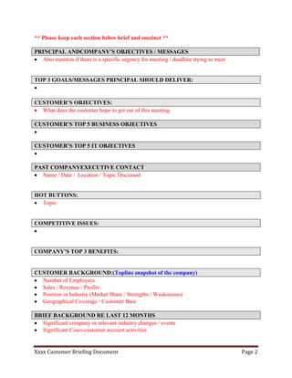 Customer/ Partner Briefing Template for Executive Assistants | DOCX