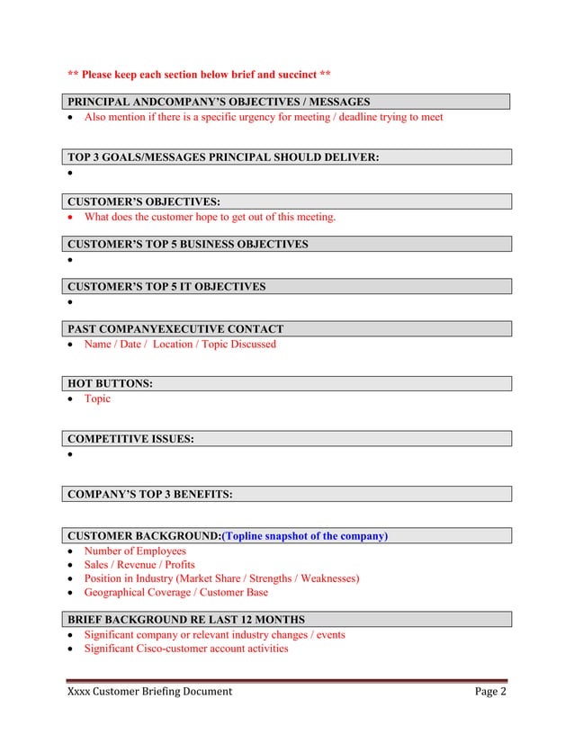 Customer/ Partner Briefing Template for Executive Assistants | DOCX ...